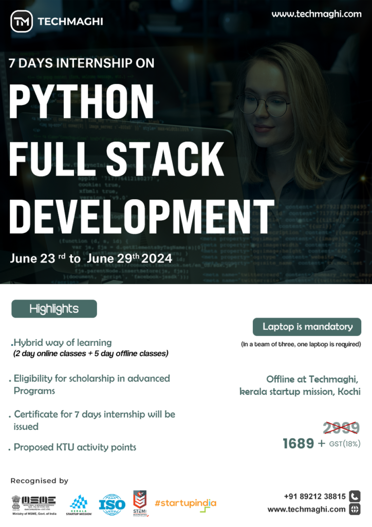 7 DAY INTERNSHIP ON PYTHON FULL STACK DEVELOPMENT - TECHMAGHI
